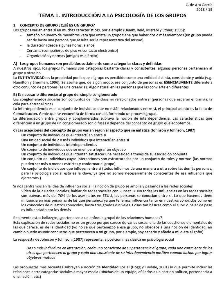 TEMA 1 PSICOLOGÍA SOCIAL II | PDF | Cohesión grupal | Grupo social