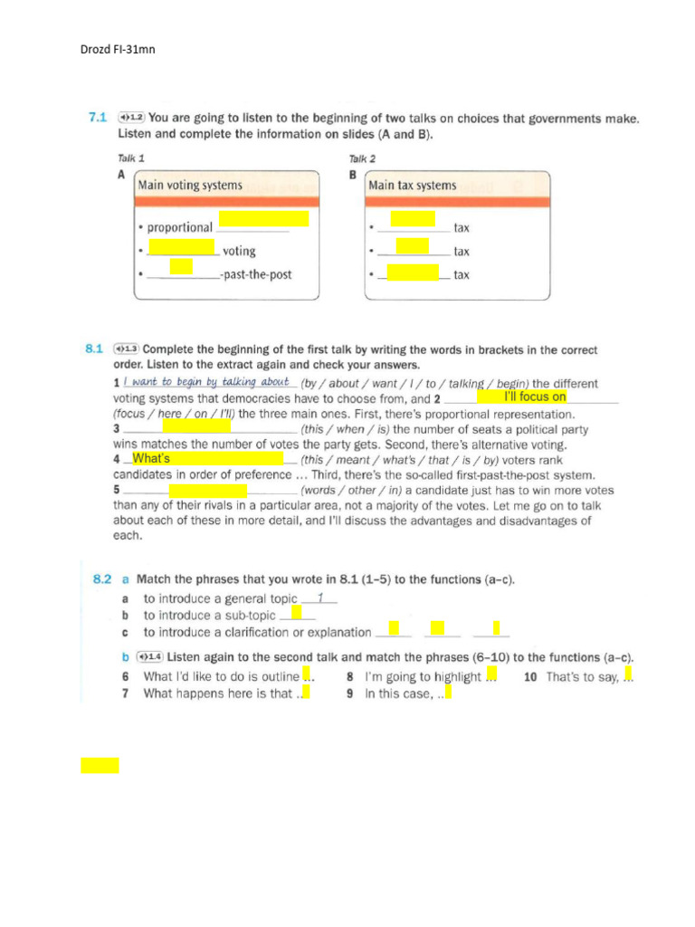 Representation Alternative First Income Sales Property: Optional Task - Listening. Ex.7.1 P. 19 ...