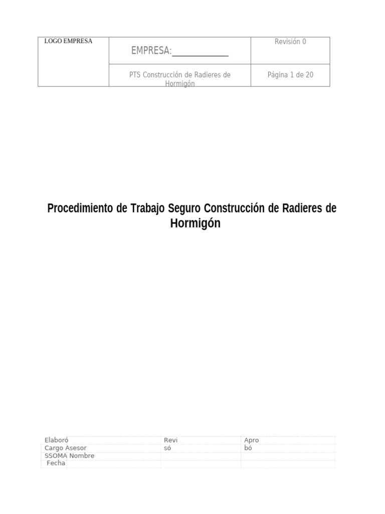 Procedimiento Seguro para Radieres | PDF | Hormigón | Seguridad y salud ...