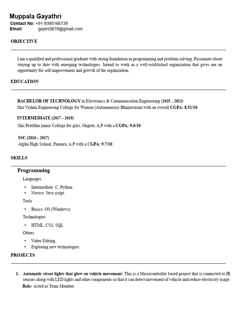 Gayathri M Resume | PDF | Computing
