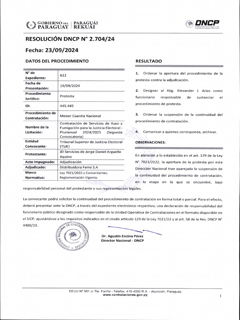 Suspensión de Adjudicación de Servicios de Aseo | PDF | Gobierno