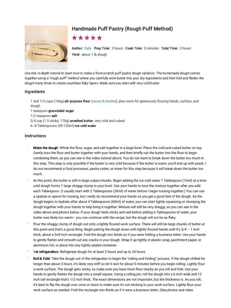 Handmade Puff Pastry (Rough Puff Method) | PDF | Teaspoon | Dough