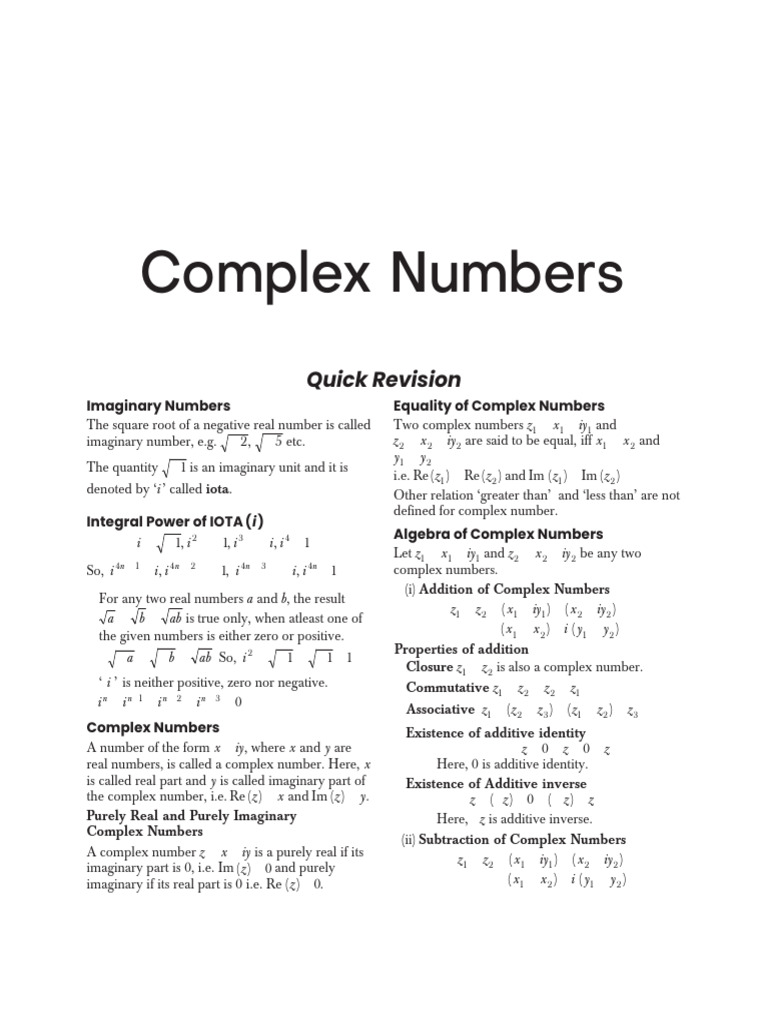Class 11 Complex Numbers | PDF | Complex Number | Cartesian Coordinate ...