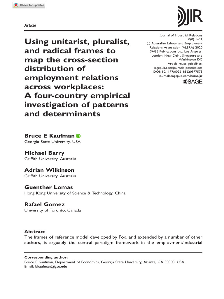 Kaufman 2020 Using Unitarist, Pluralist, and Radical Frames To Map The ...
