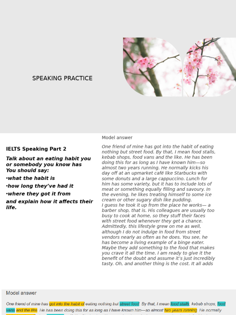 IELTS Speaking: Eating Habits Explained | PDF | Eating Behaviors Of Humans