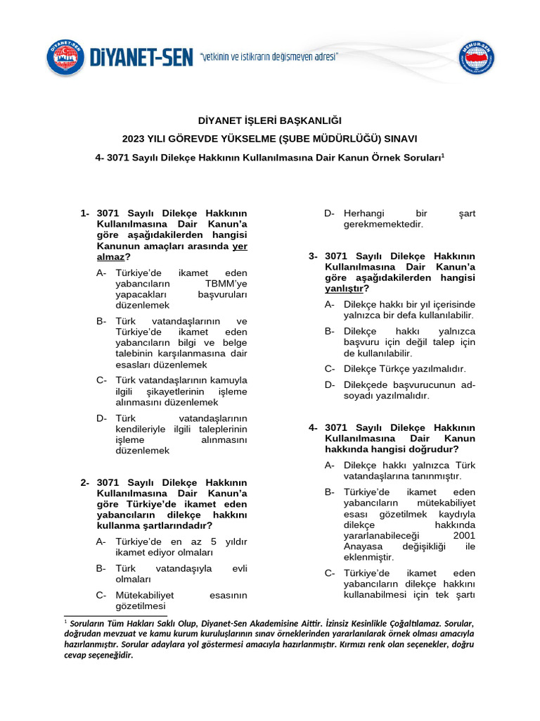 4 Di Lekc e Hakkinin Kullanilmasi Hakkinda Kanun Sorulari | PDF