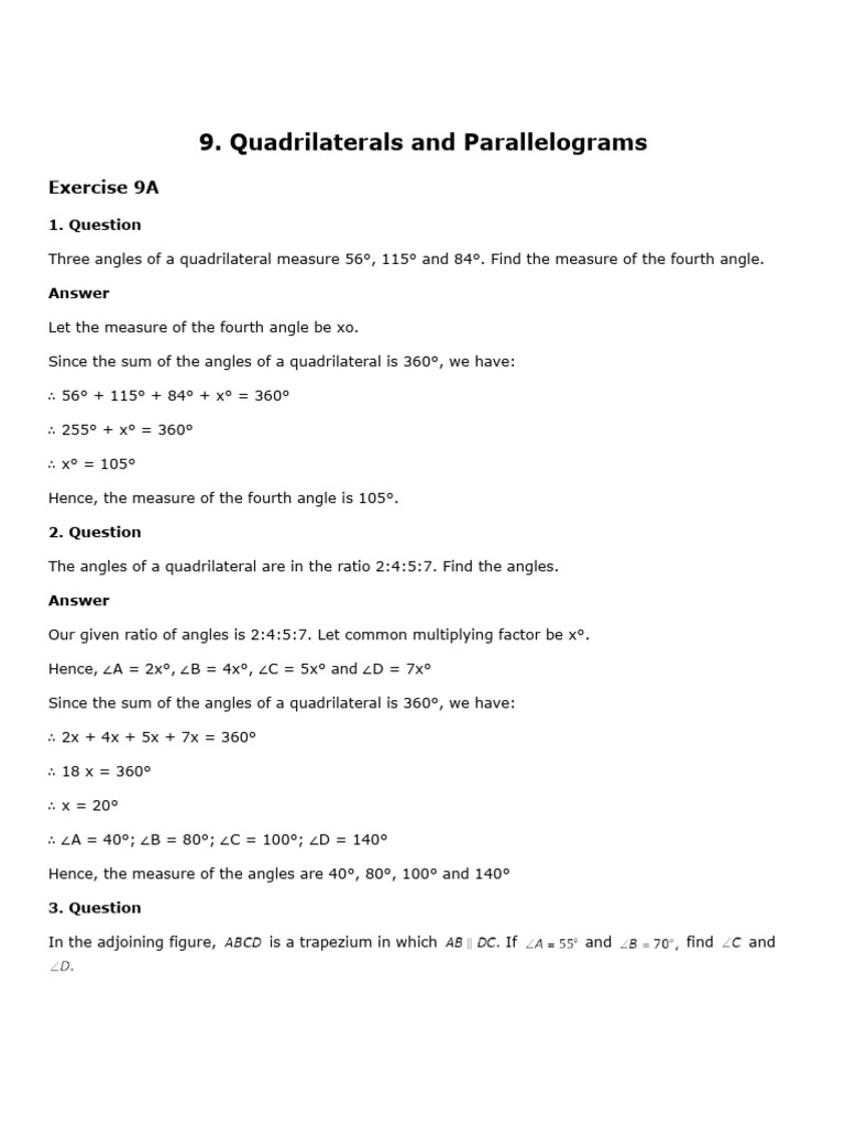 RS Aggarwal Solutions Class 9 Chapter 9 - Quadrilaterals and Parallelograms | PDF | Rectangle ...