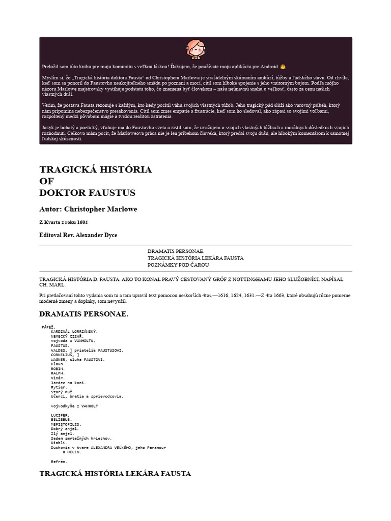 Tragická História Doktora Fausta - Od Kvarta Z Roku 1604 | PDF
