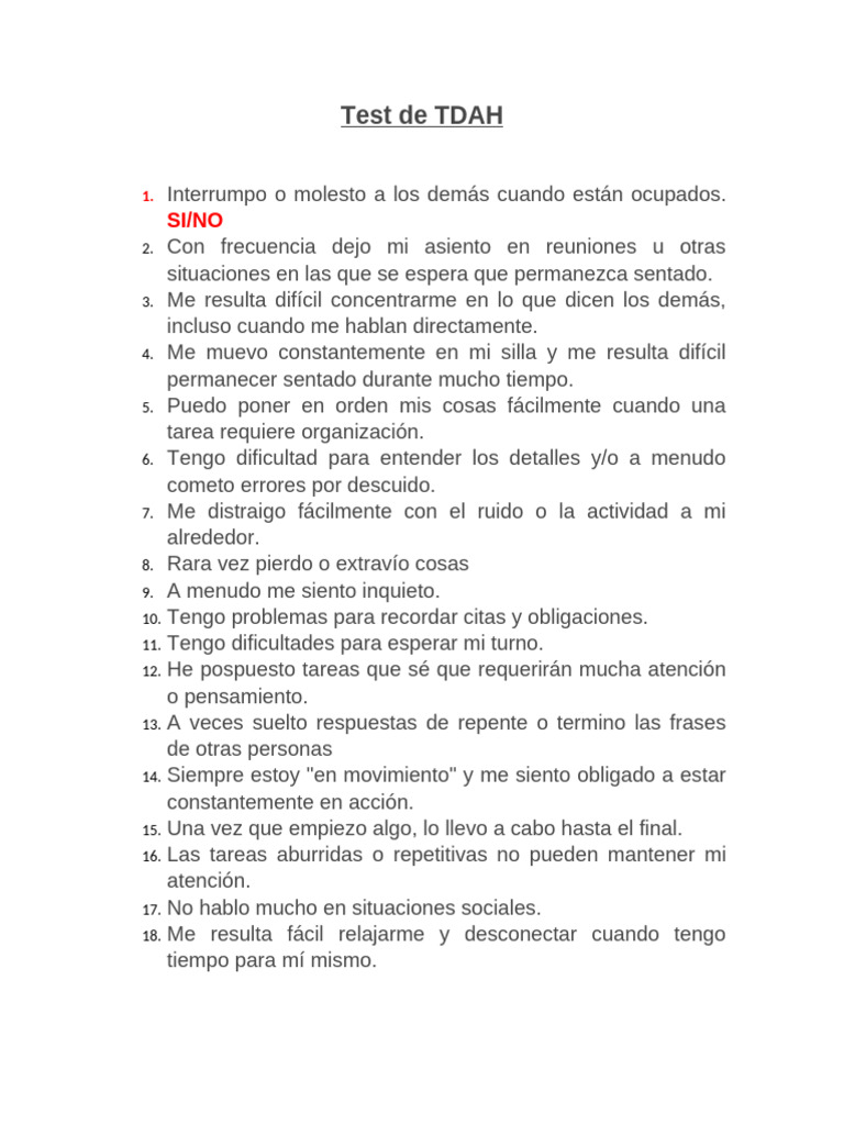 Test de TDAH | PDF