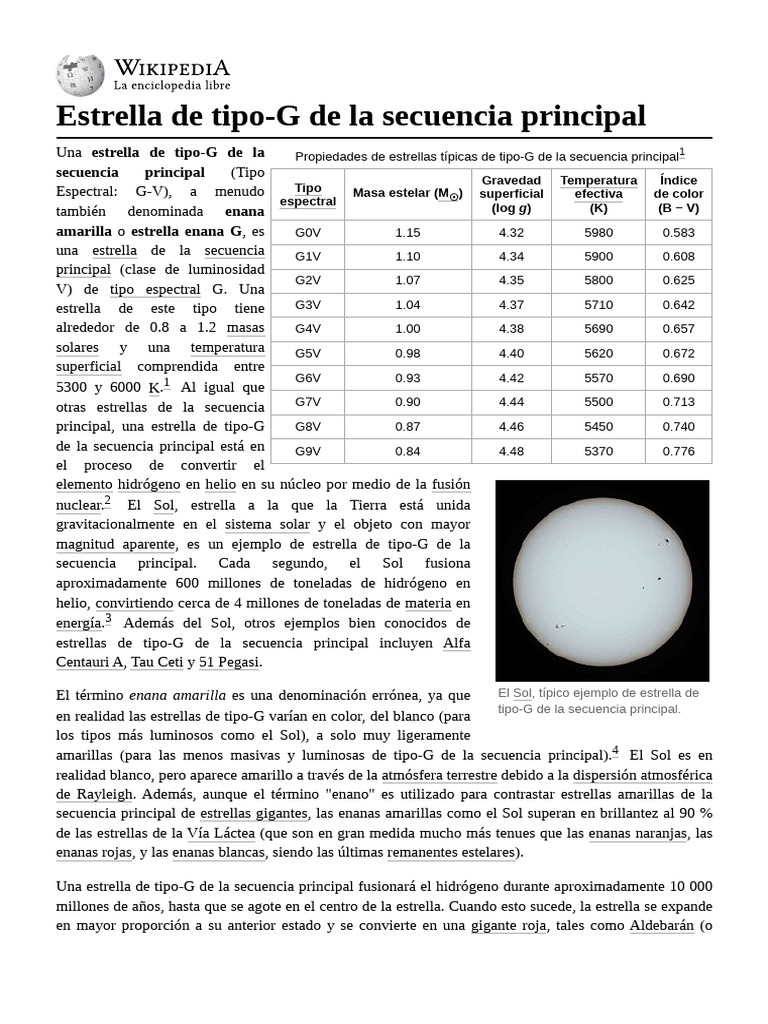 Estrella de Tipo-G de La Secuencia Principal | PDF | Astronomía ...