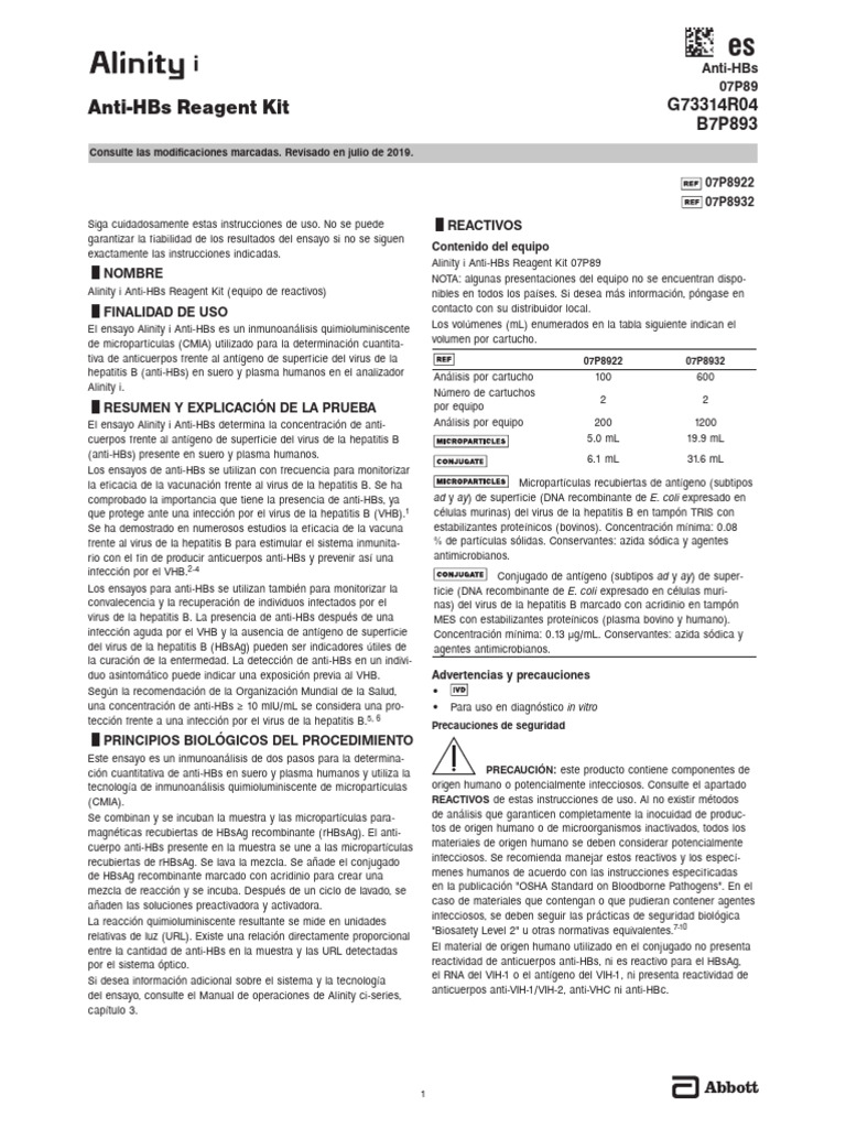Kit de Reactivos Alinity i Anti-HBs | PDF | Hepatitis B | Hepatitis