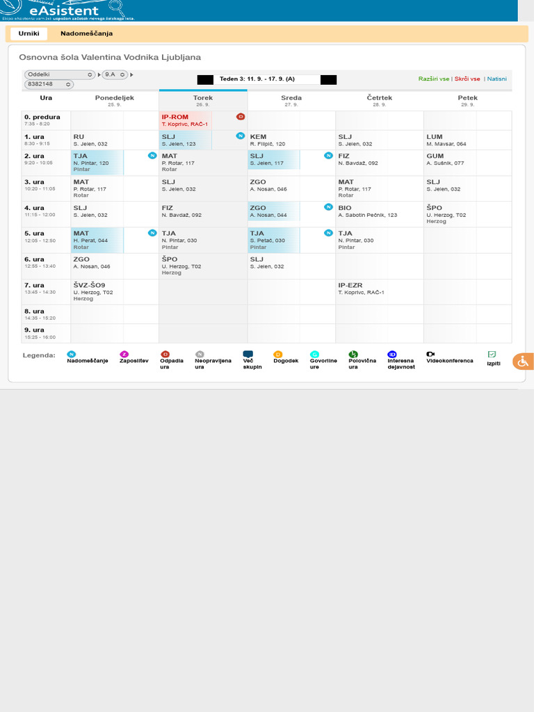 Easistent Urnik Osnovna Šola Valentina Vodnika Ljubljana | PDF
