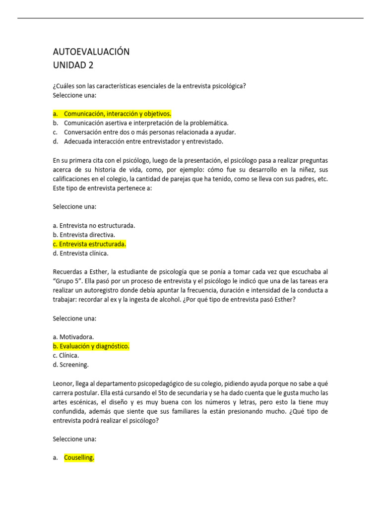 Autoevaluaci N Unidad 2 PDF | PDF | Sicología | Evaluación
