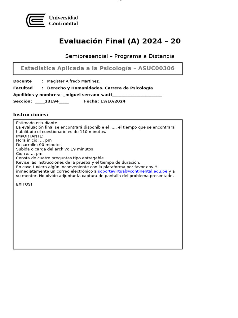 Exa Final EAPs 2024 20A Ver2-MiguelSS | PDF | Prueba de ji cuadrado | Estadísticas