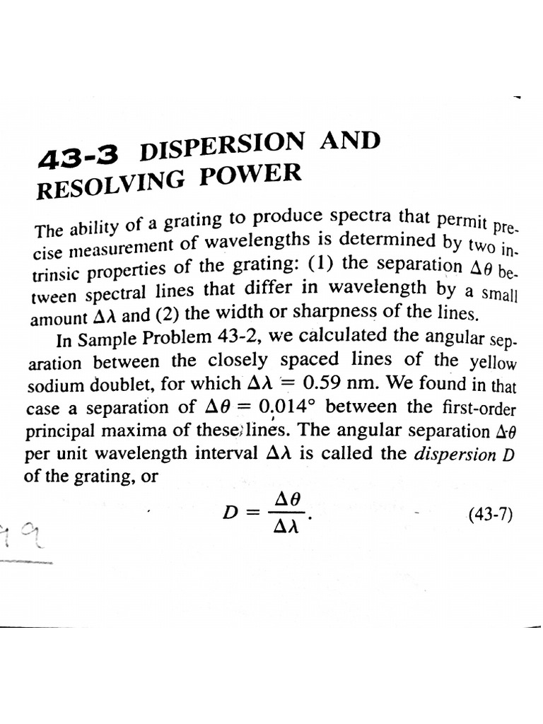 Dispersion Resolving Power1 | PDF