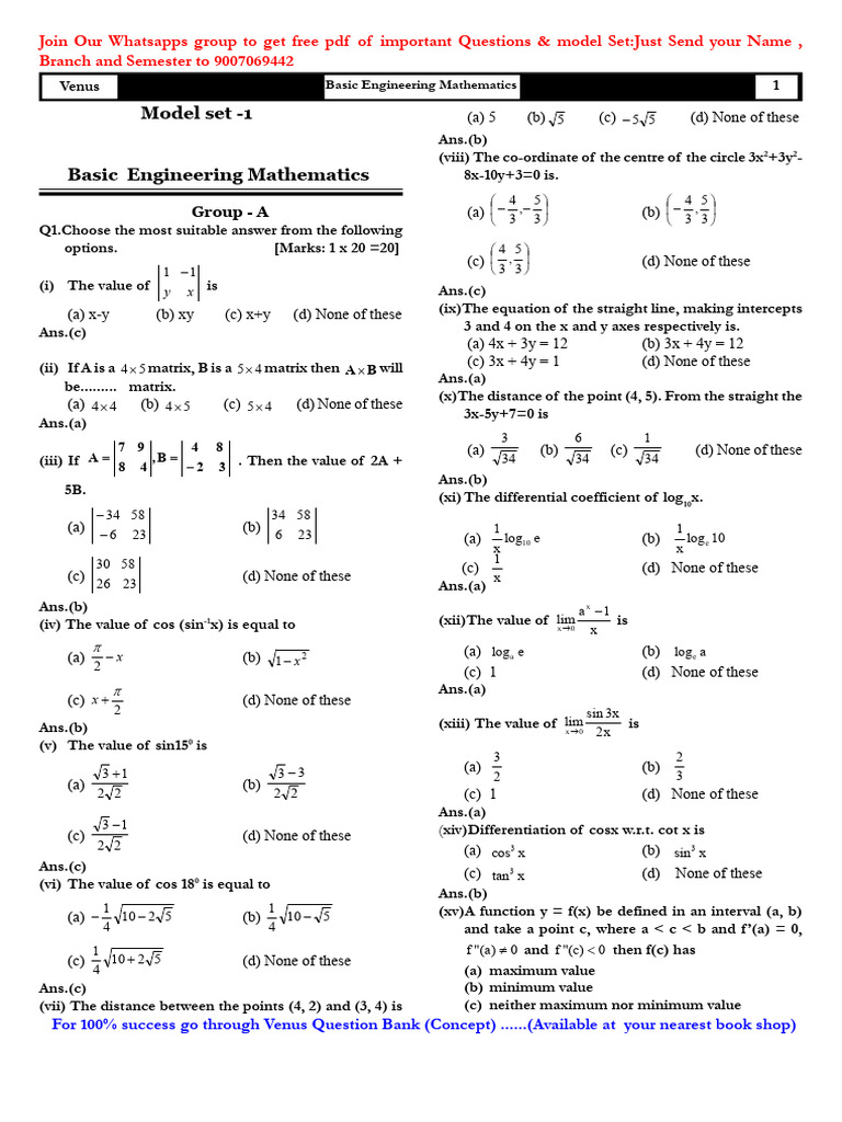 Basic Engineering Mathematics Bihar 1st Semester Model Set-1 | PDF ...