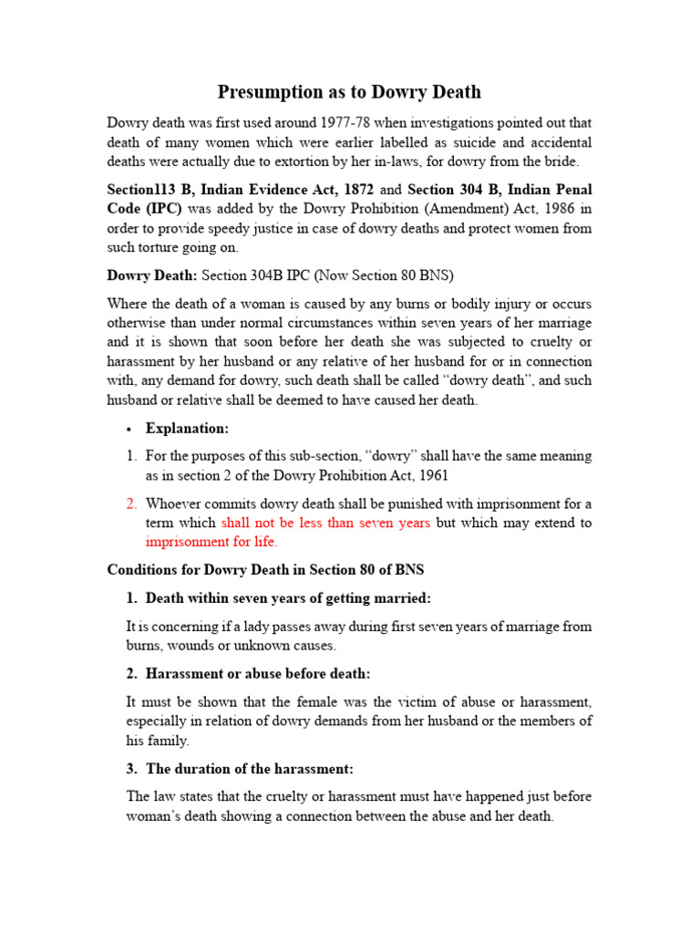 Presumption To Dowry Death | PDF | Criminal Justice | Crime & Violence