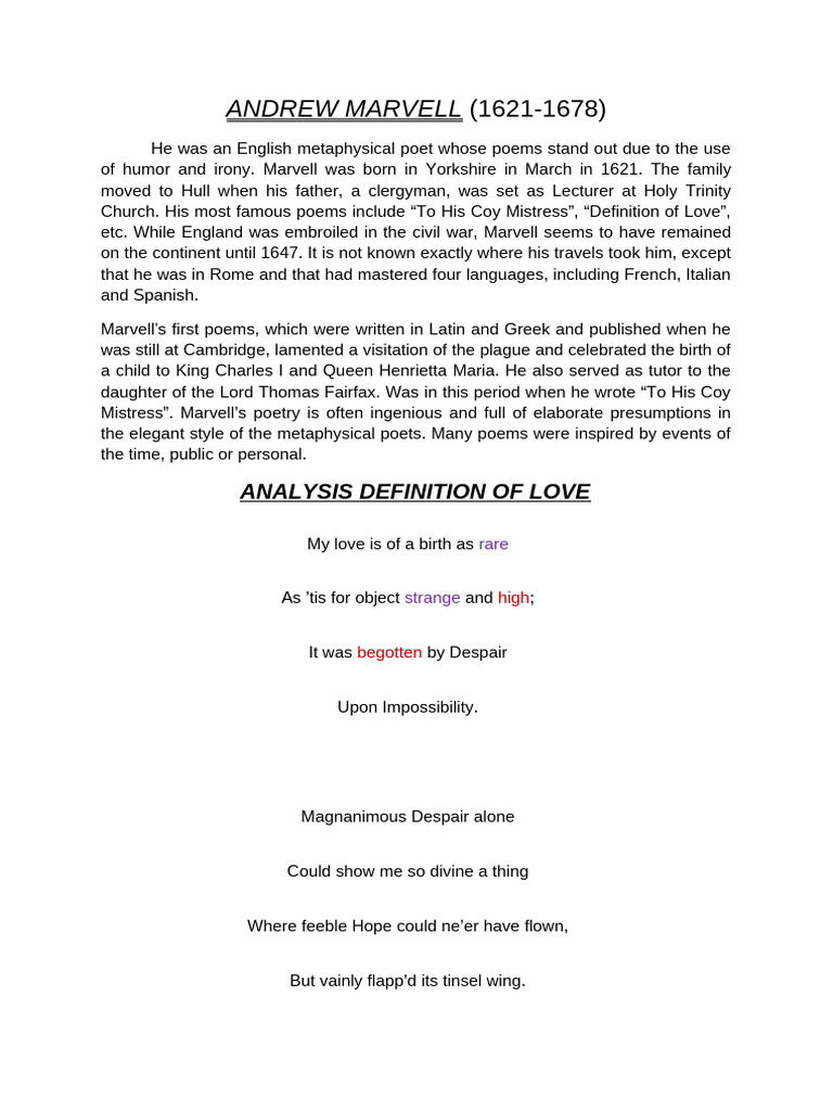 ANDREW MARVELL Poema 11 | PDF