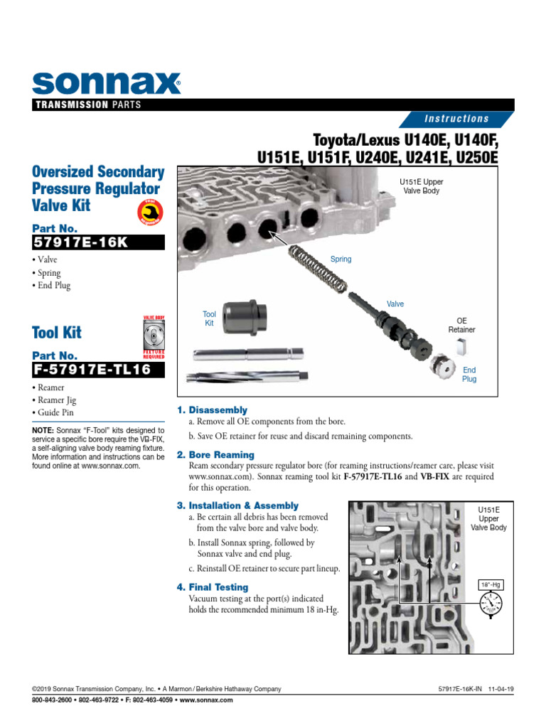 Oversized Secondary Pressure Regulator Valve Kit: Toyota/Lexus U140E ...