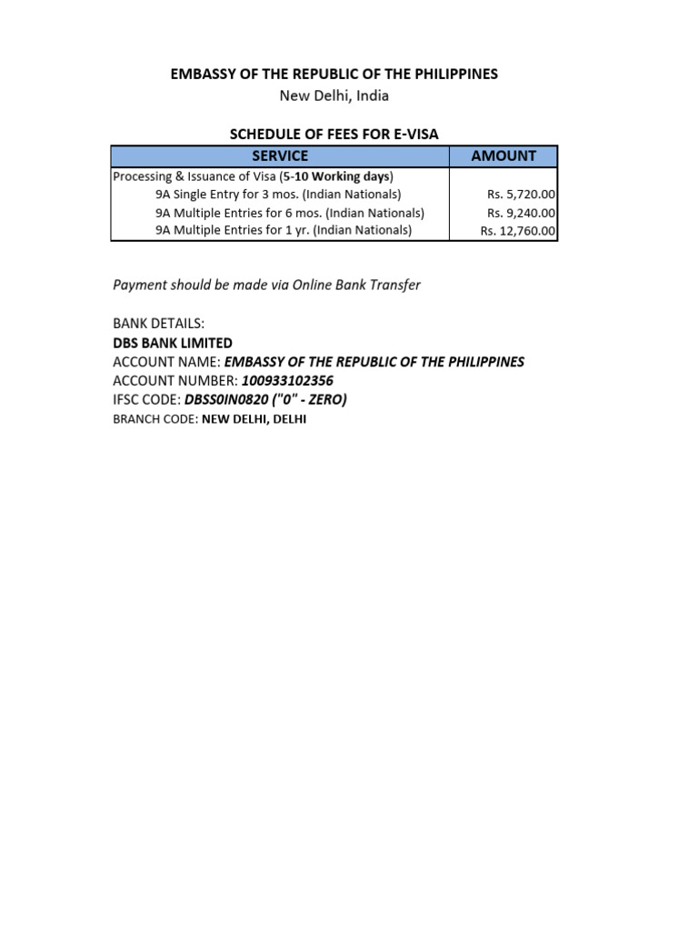 Schedule of Fees For E-Visa | PDF | Career & Growth | Business