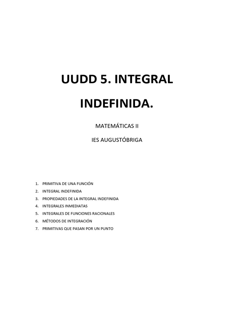 UUDD 5. Integral Indefinida | PDF | Integral | Derivado