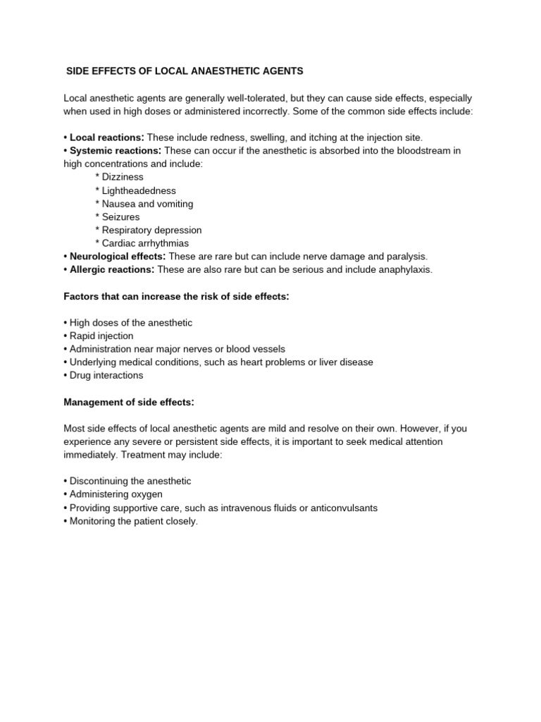 Side effects of local anaesthetic agents | PDF