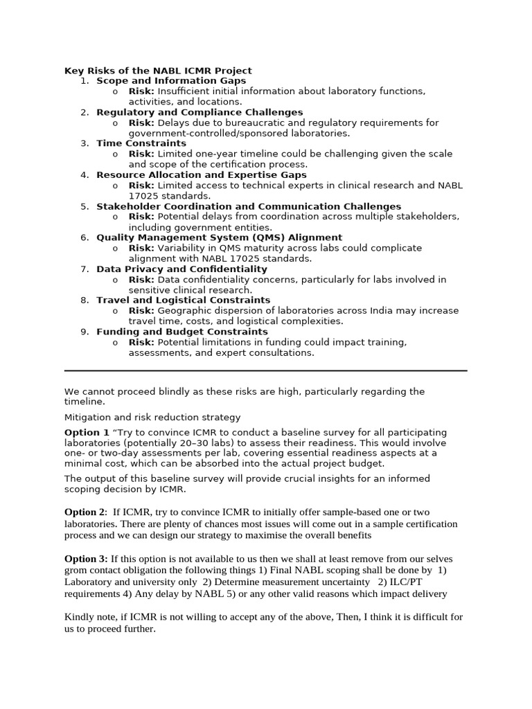 Key Risks of The NABL ICMR Project | PDF | Risk | Laboratories