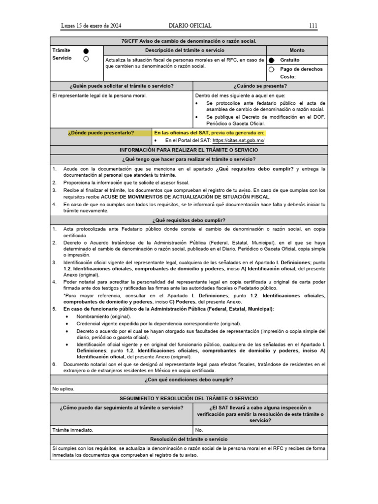 Ficha de Trámite 76CFF - Cambio de Denominación o Razón Social | PDF ...