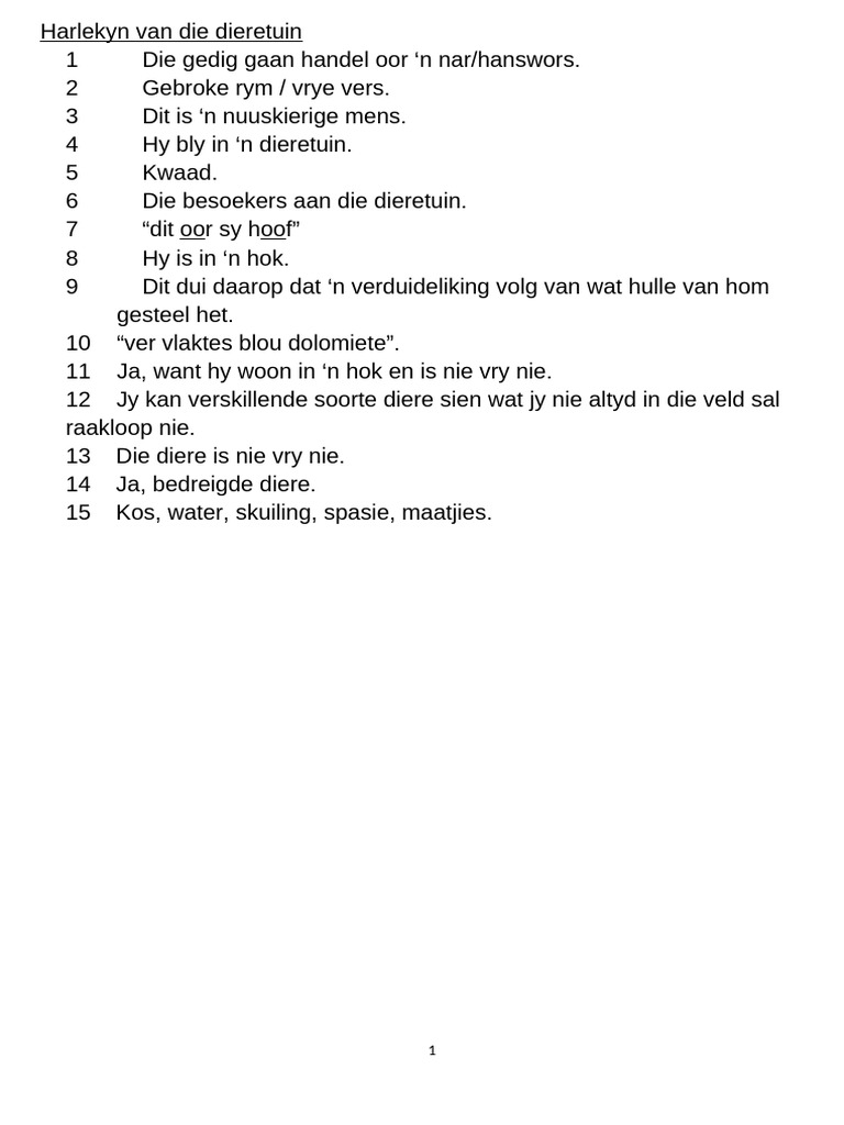 Poësie - Harlekyn Van Die Dieretuin Memorandum | PDF