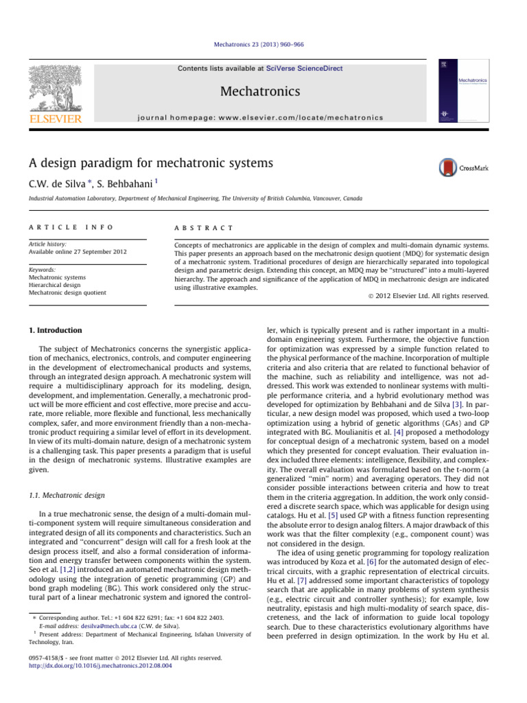 Mechatronic Design Paradigm and MDQ | PDF | Mechatronics | System
