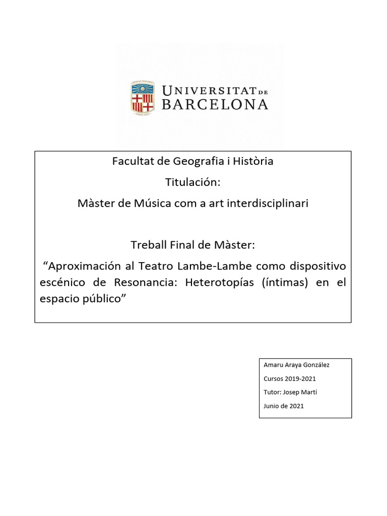 Amaru A.G - TFM Versión Final | PDF | Teatro | Óptica