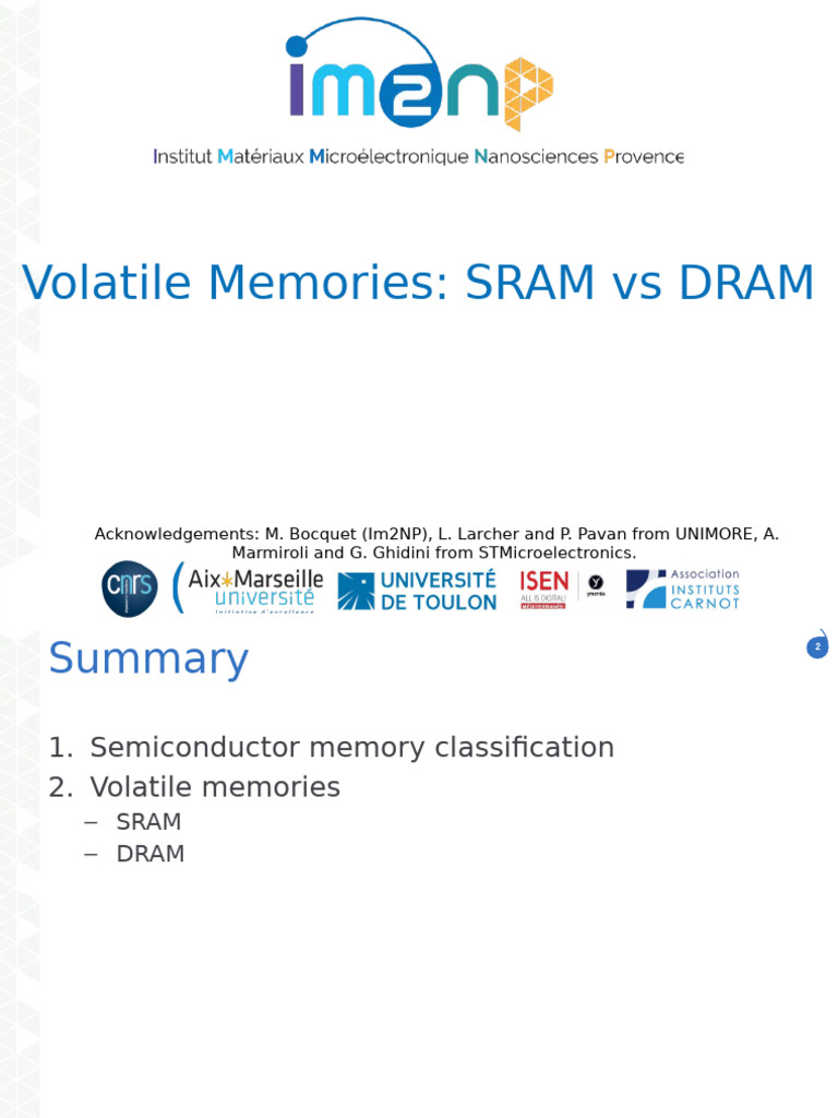 MT5A 02 Volatile Memories SRAM DRAM 2021-2022 | PDF | Computer Memory | Dynamic Random Access Memory