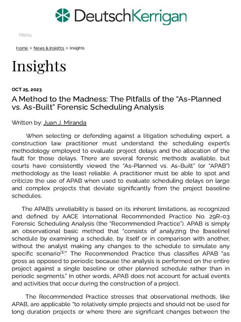 03 A Method To The Madness The Pitfalls Of The “as Planned Vs As Built” Forensic Scheduling
