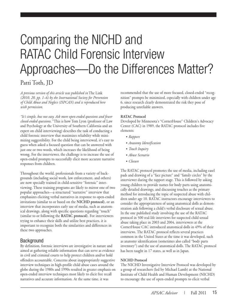 NICHD vs. RATAC Child Interview Methods | PDF | Truth | Question