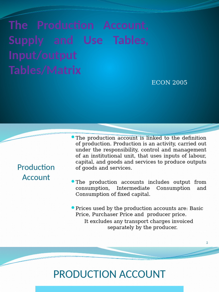 The Production Account, Supply and Use Tables | PDF | Prices | Gross ...