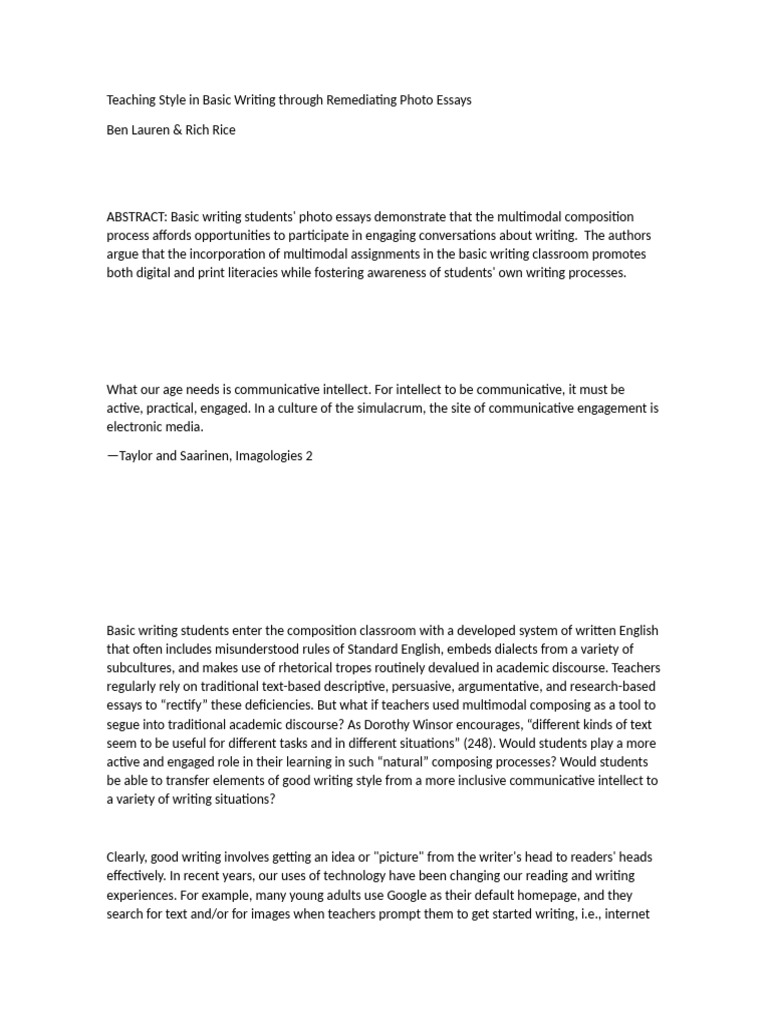 Multimodal Teaching in Basic Writing | PDF | Essays | Rhetoric