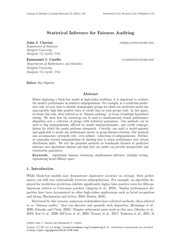 Statistical Inference For Fairness Auditing: John J. Cherian | PDF | Bootstrapping (Statistics ...