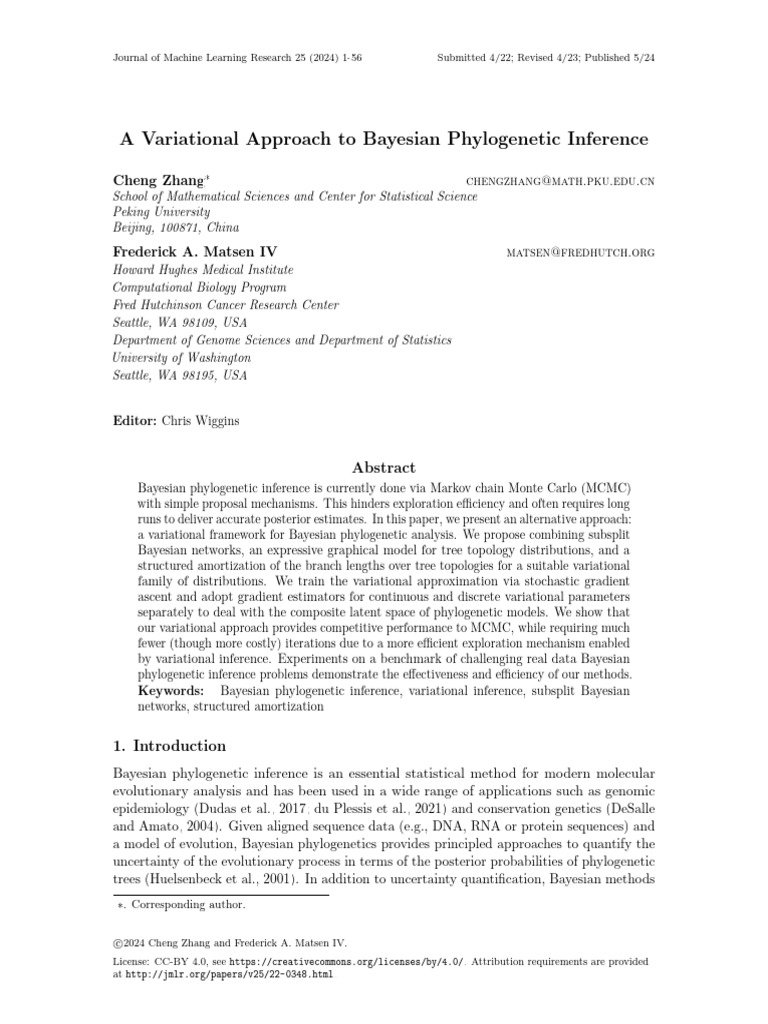 A Variational Approach To Bayesian Phylogenetic Inference: Cheng Zhang | PDF | Bayesian ...