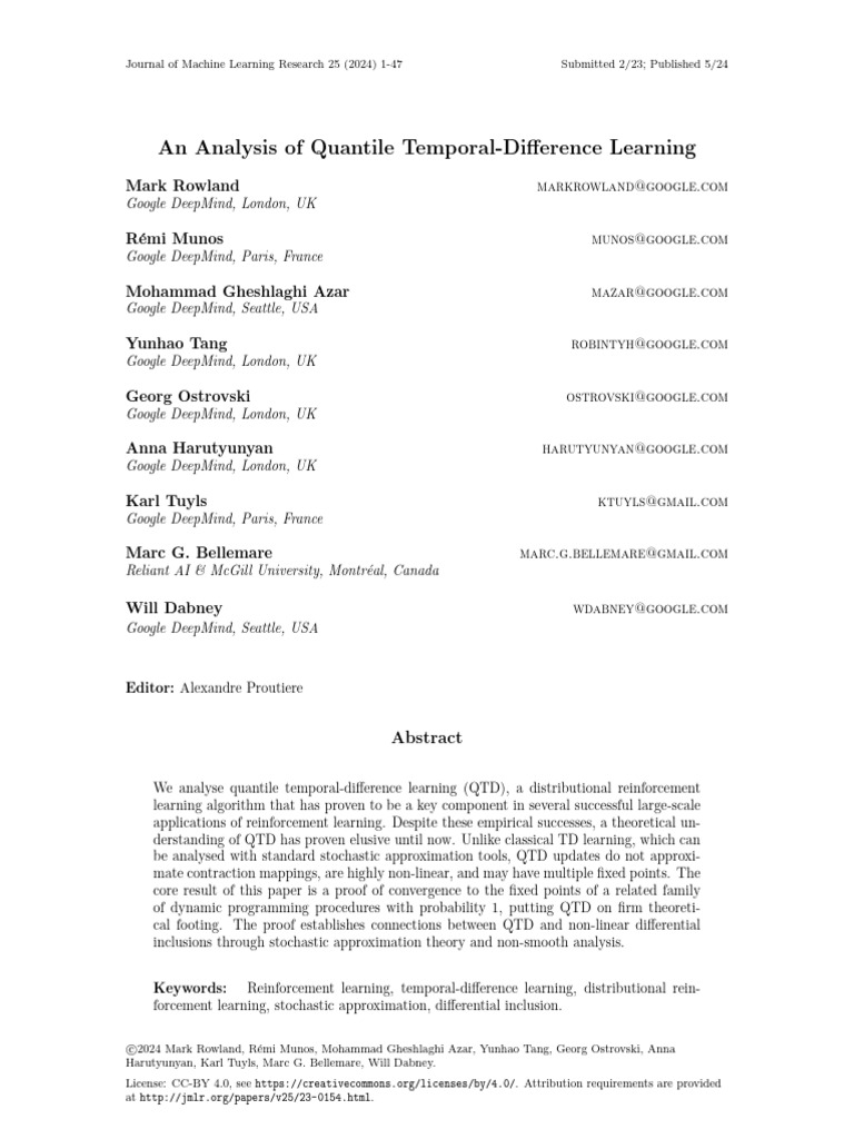 An Analysis of Quantile Temporal-Difference Learning: Mark Rowland | PDF | Estimator ...