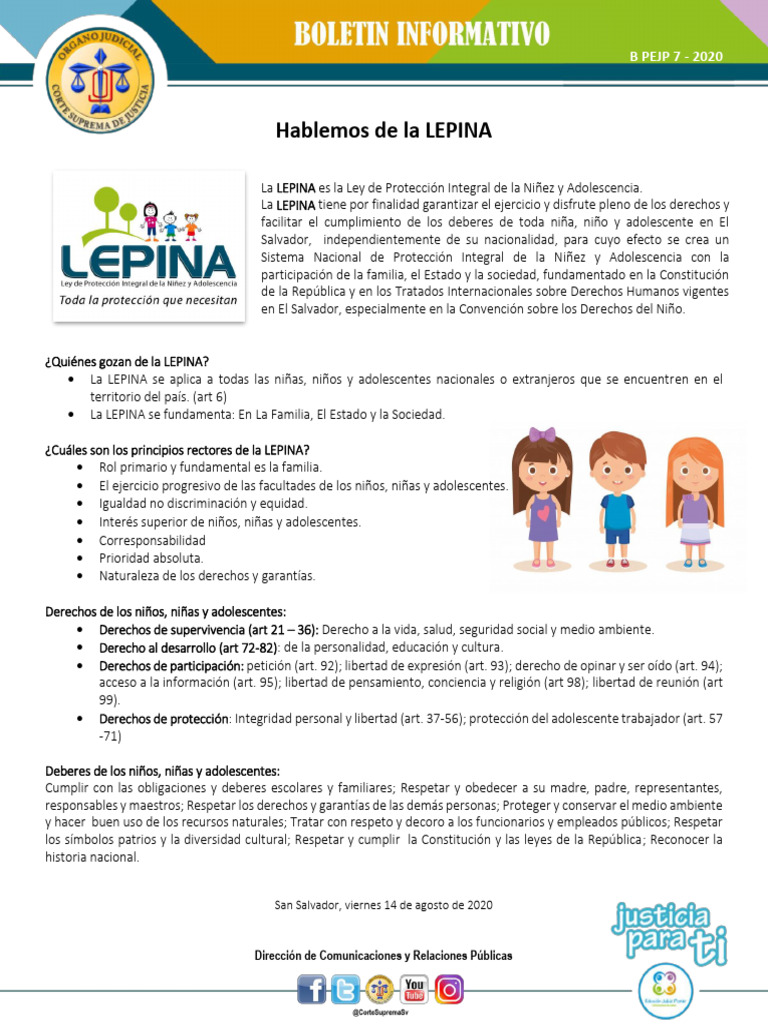 LEPINA: Derechos y Deberes de Niños en El Salvador | PDF | Derechos de ...