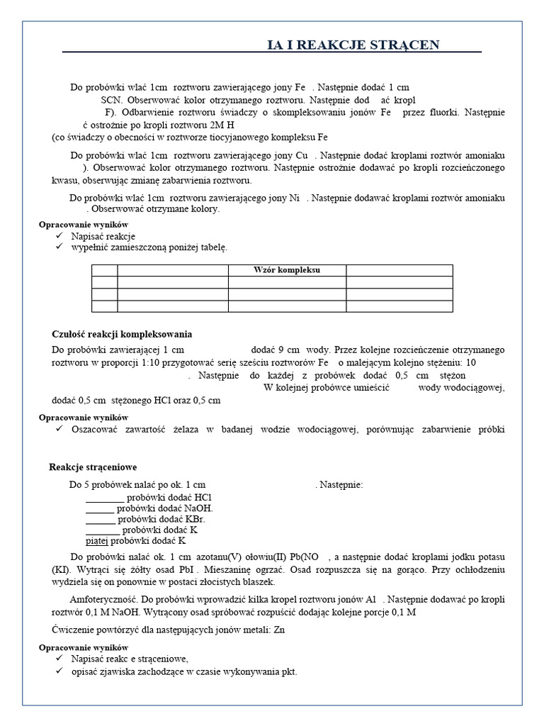 Ćw2 Reakcje Kompleksowania I Reakcje Strąceniowe | PDF