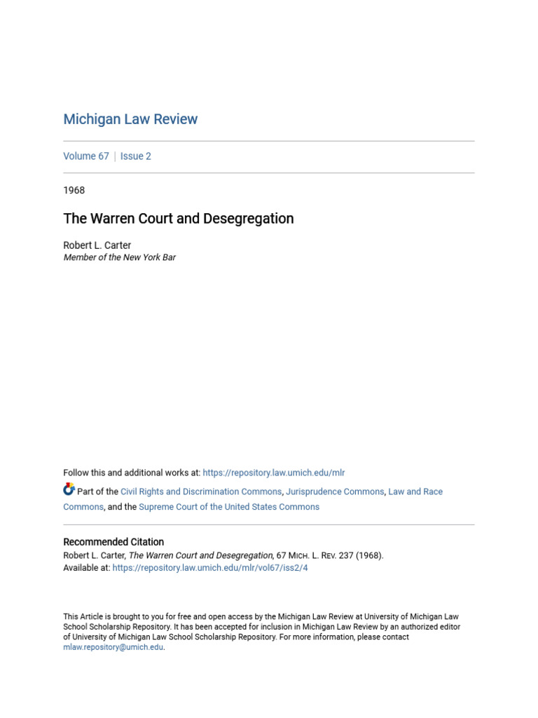 Artigo - Robert L. Carter - The Warren Court and Desegregation | PDF ...