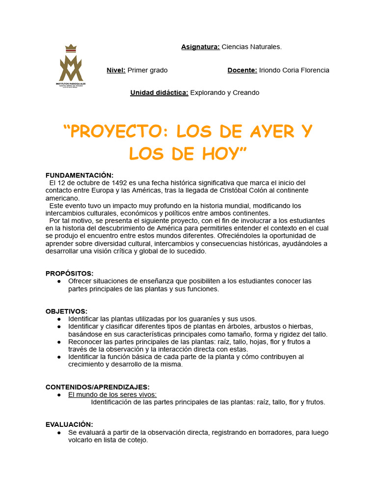 Ciencias Naturales. Proyecto - Los de Ayer y Los de Hoy. | PDF ...