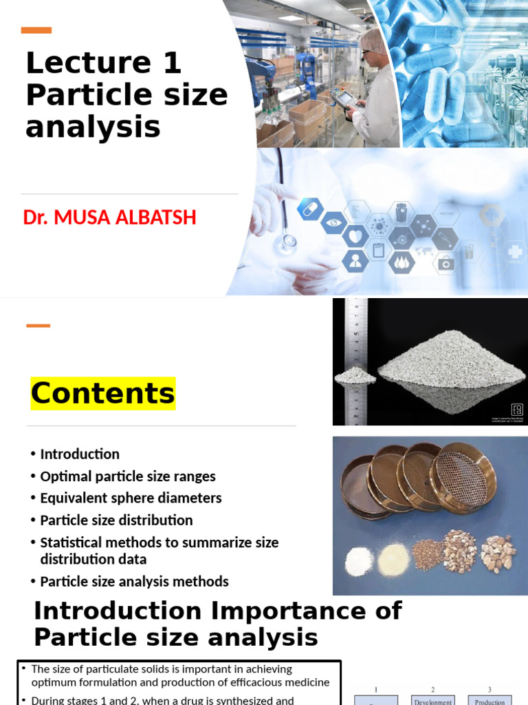 Lecture 1 Particle Size Analysis | PDF | Pharmaceutical Formulation | Tablet (Pharmacy)