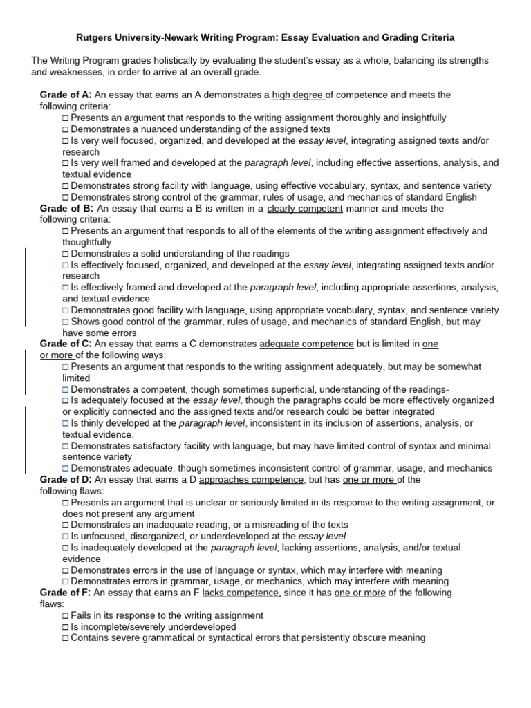 Writing Program Essay Evaluation and Grading Criteria (Revised F2015 ...