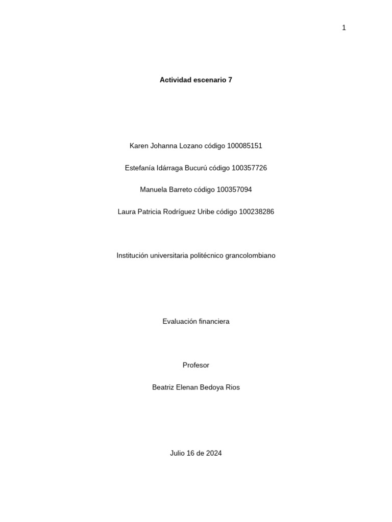 Actividad Escenario 7 Evaluacion Fra | PDF | Business | Tasa interna de retorno