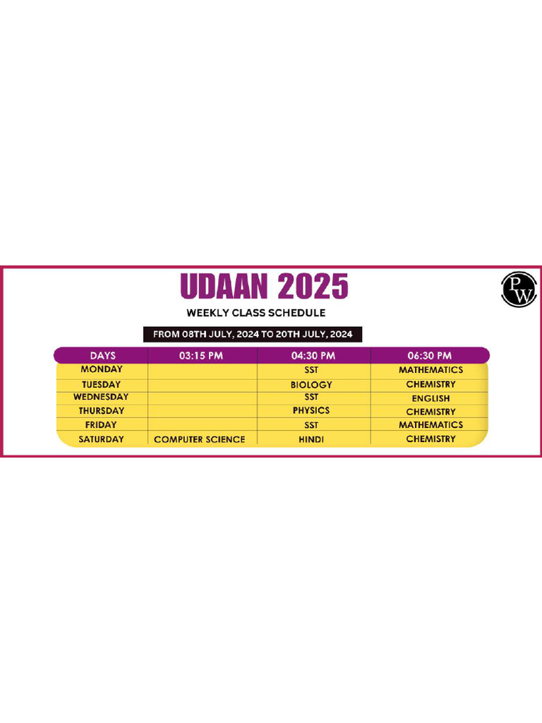 Class Schedule - Udaan 2025 | PDF
