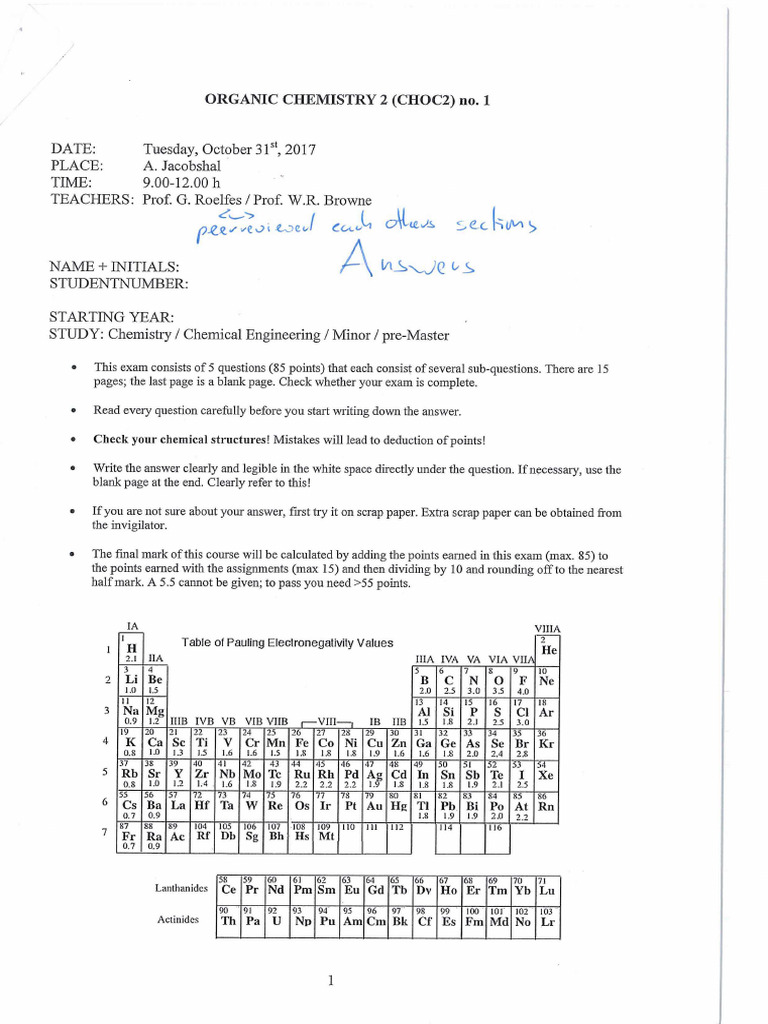 Organic Chemistry 2 - 2017 - Final Exam 1 Solutions | PDF