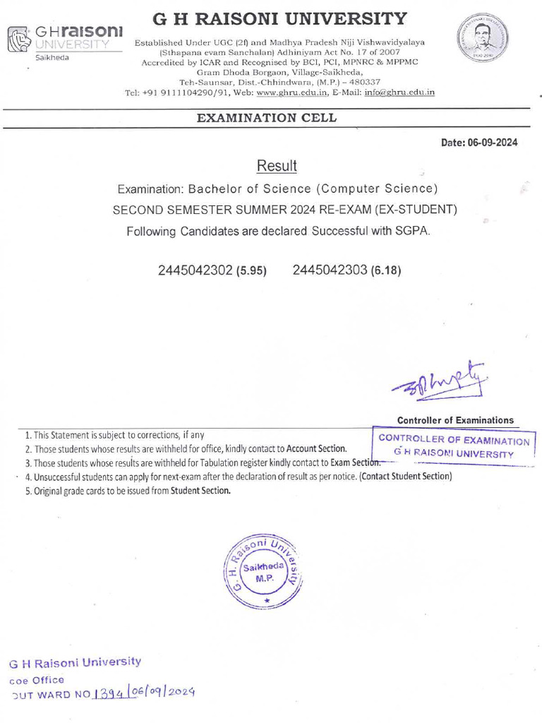 2nd Semester B.sc. (Computer Science) Summer-2024 Re-Exam (Ex-Student ...
