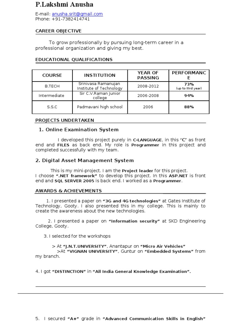 B.Tech Graduate with Project Experience | PDF